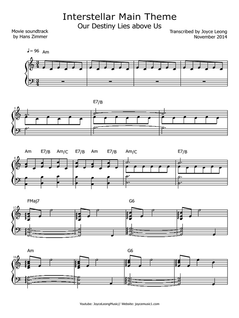 Interstellar Main Theme (Piano Sheet) PDF | PDF