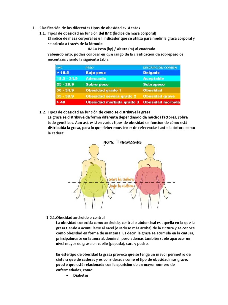 Clasificación De Los Diferentes Tipos De Obesidad Existentes Pdf 9335