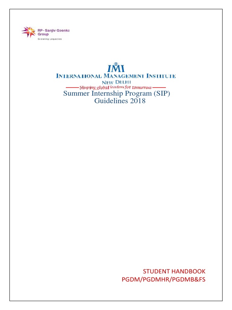 Summer Internship Program (SIP) Guidelines 2018: Student Handbook Pgdm ...