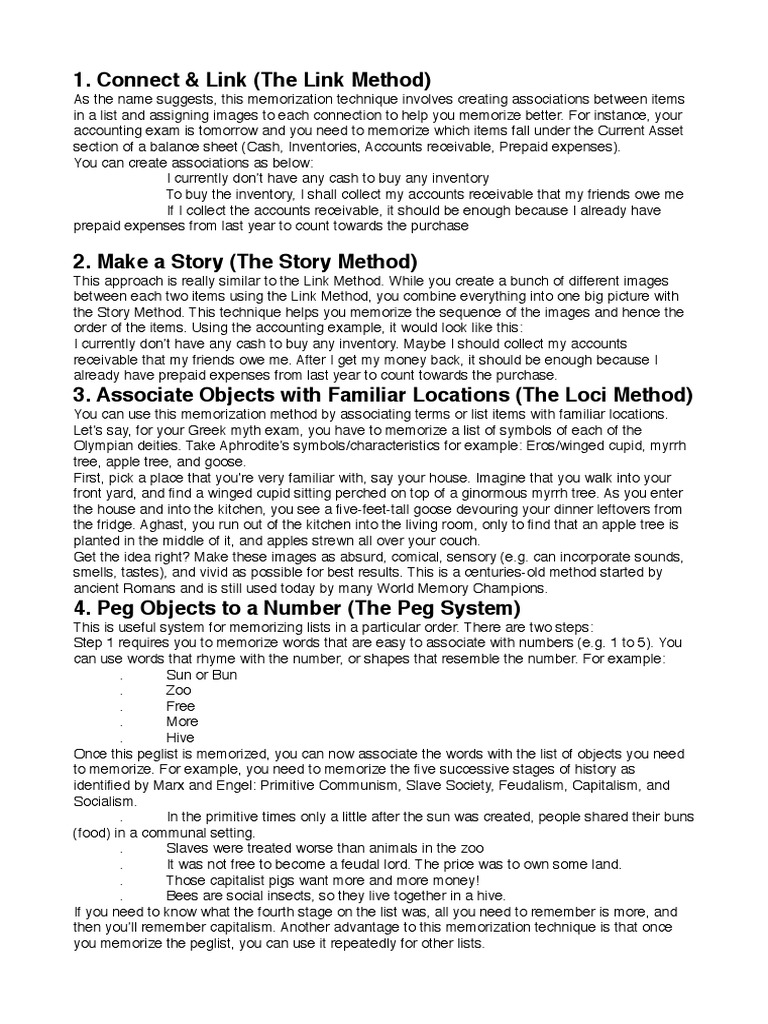 Memorization Techniques | Download Free PDF | Memory | Recall (Memory)
