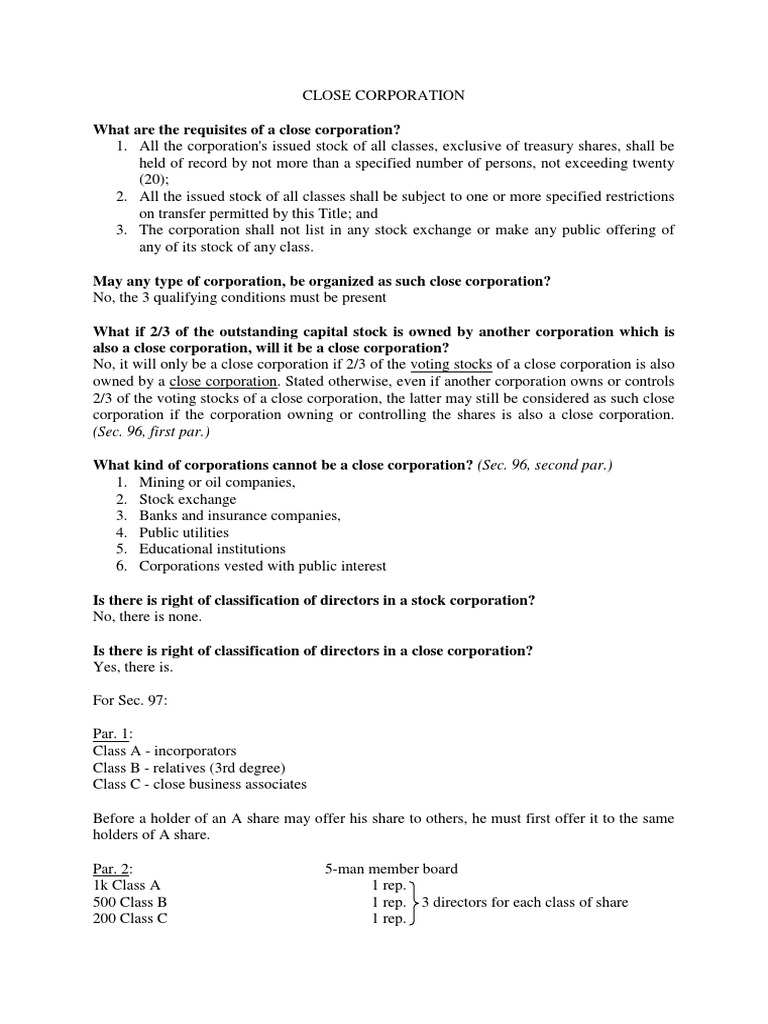 Close Corporation | PDF | Corporations | Stocks