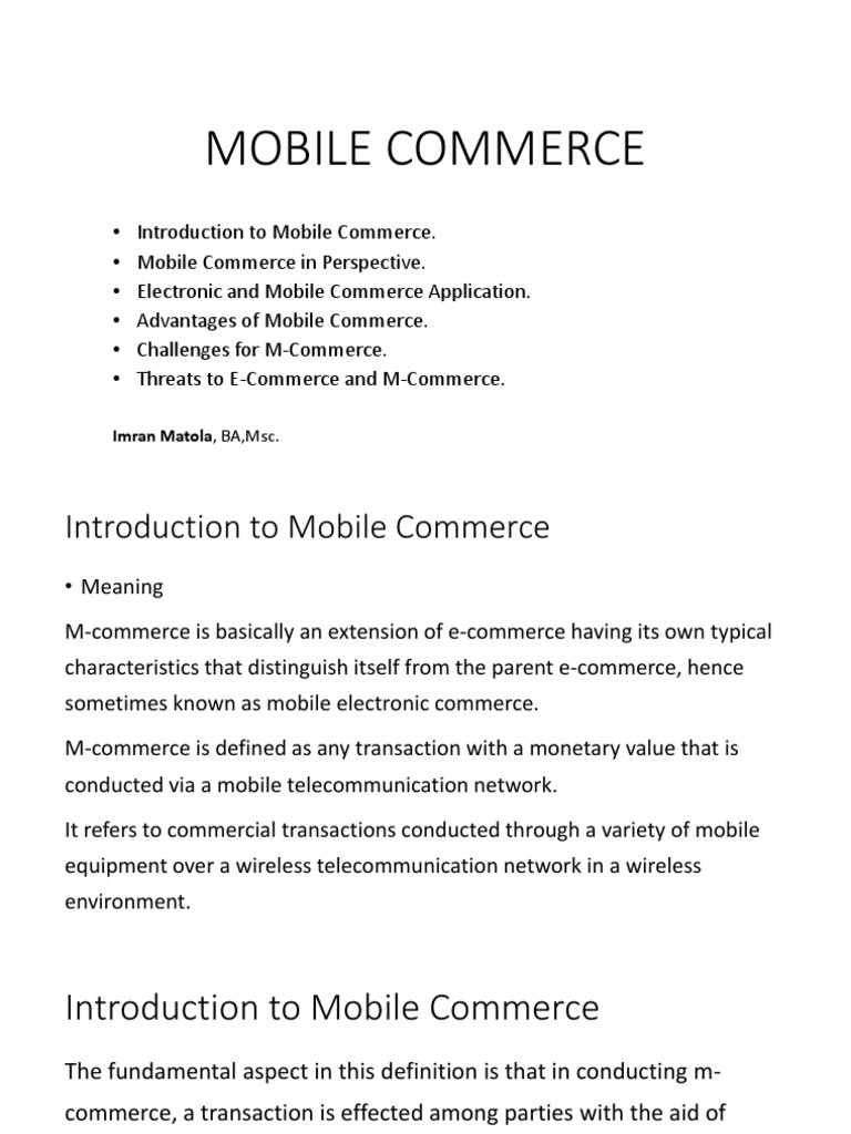 Mobile Commerce: Imran Matola, BA, MSC | PDF | E Commerce | Mobile Phones
