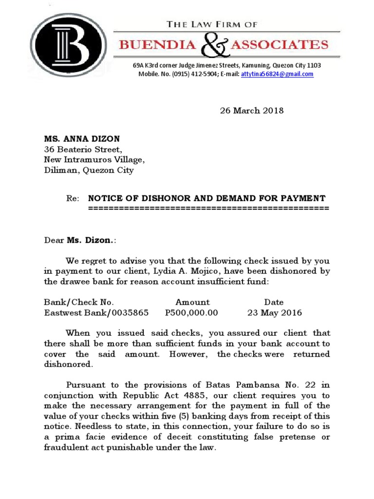 ANNA DIZON - Demand Letter | PDF