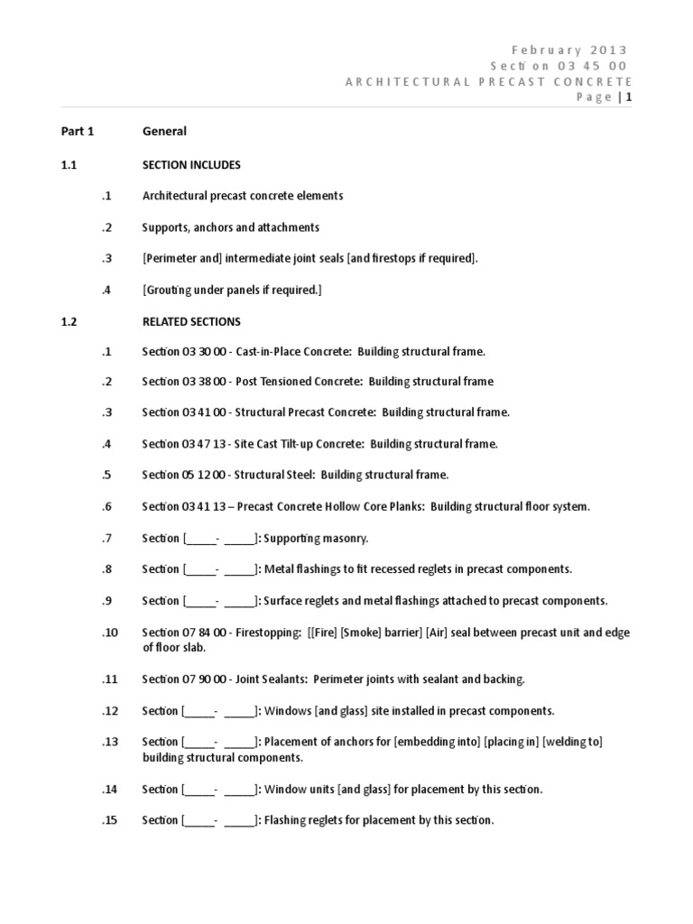 Architectural Precast Specifications | PDF | Precast Concrete | Concrete
