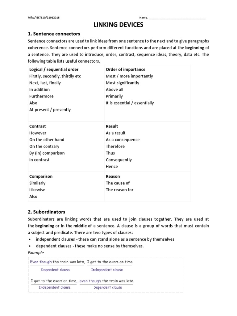 Linking Devices | PDF | Clause | Sentence (Linguistics)
