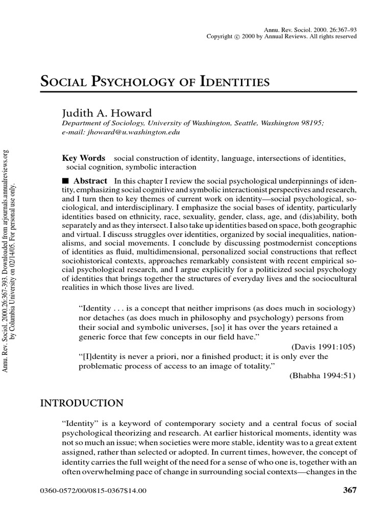 Social Psychology of Identity PDF | PDF | Identity (Social Science ...