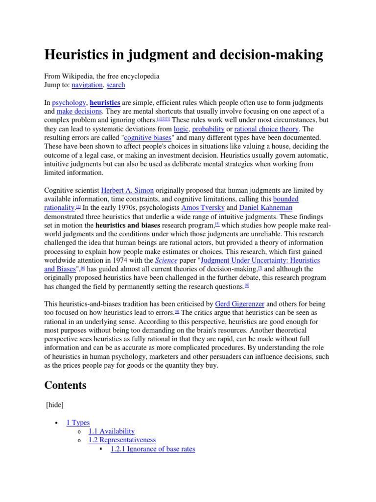 Heuristics in Judgment and Decision-Making | PDF | Heuristics In ...