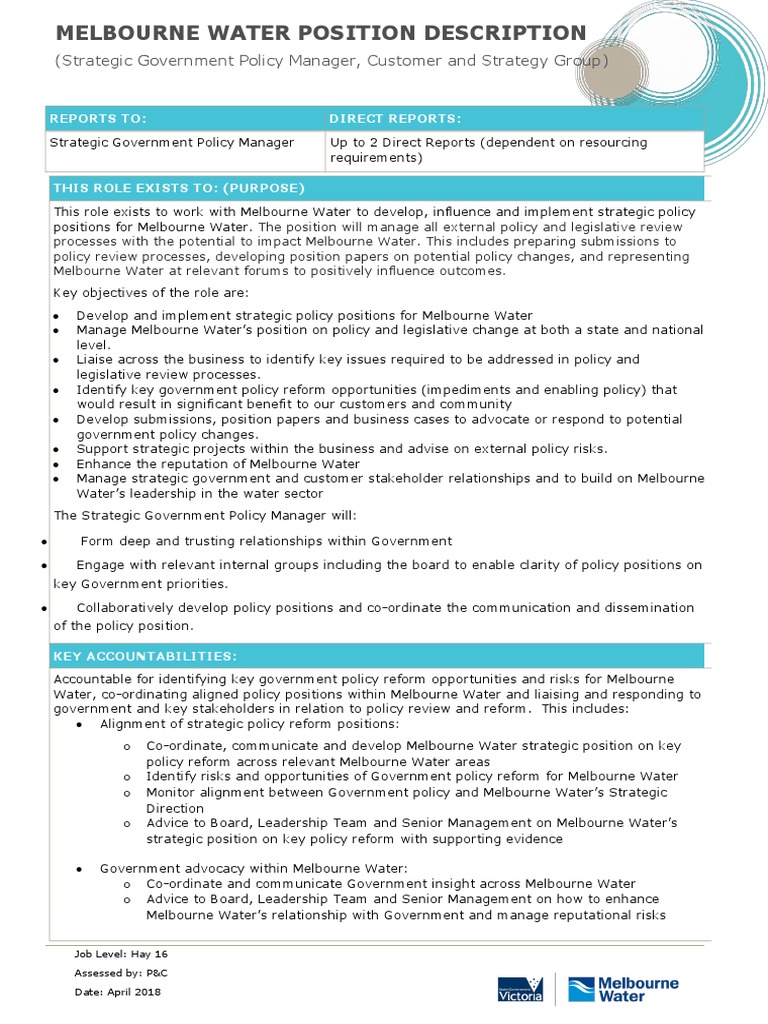 Position Description - Government Policy Manager - April 2018 | PDF ...