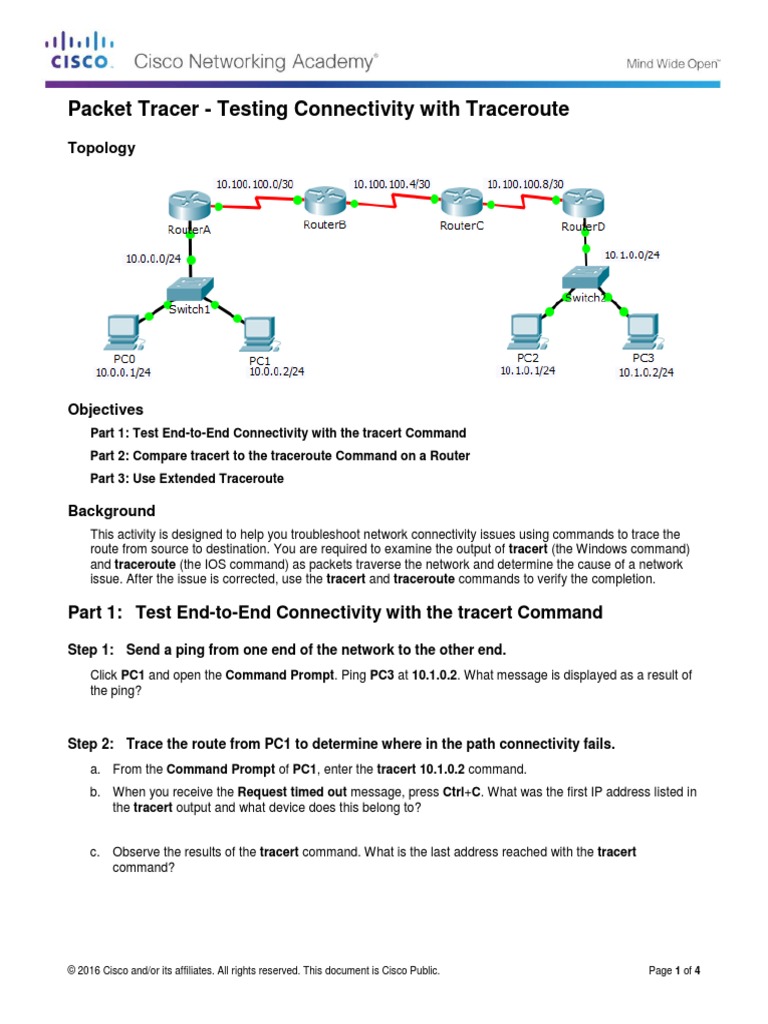 1.1.1.2 Packet Tracer - Test Connectivity With Traceroute | PDF ...