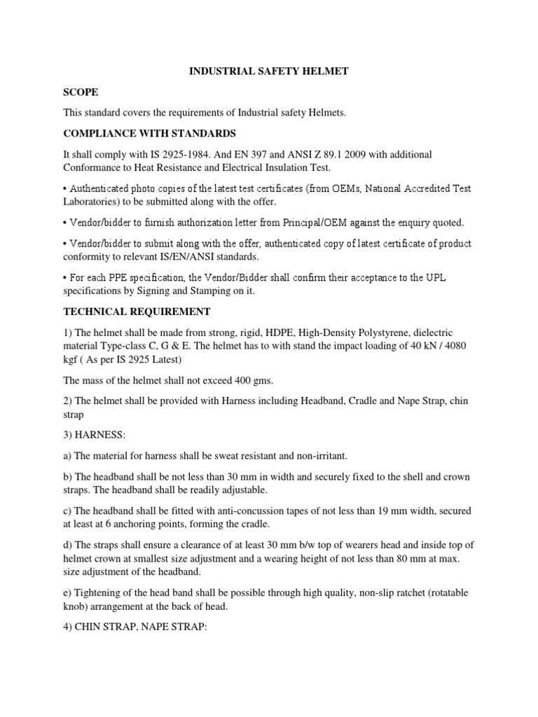 Requirements and Specifications for Personal Protective Equipment ...