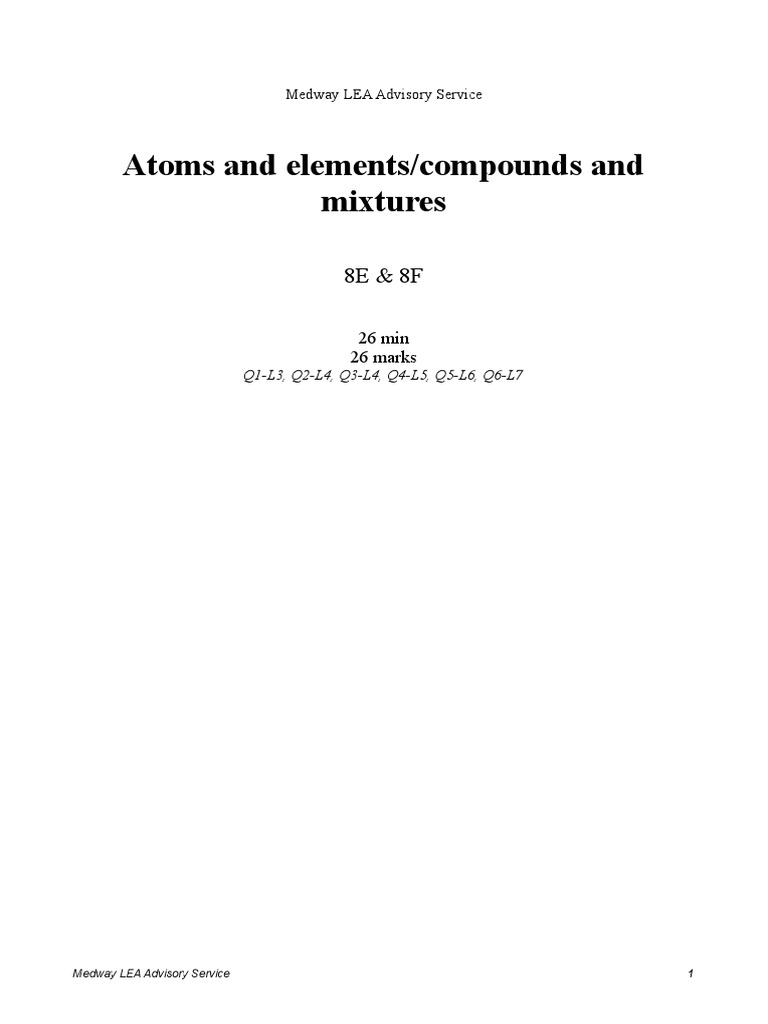 Year 8 - Atoms and Elements and Compounds and Mixtures | PDF | Oxide ...