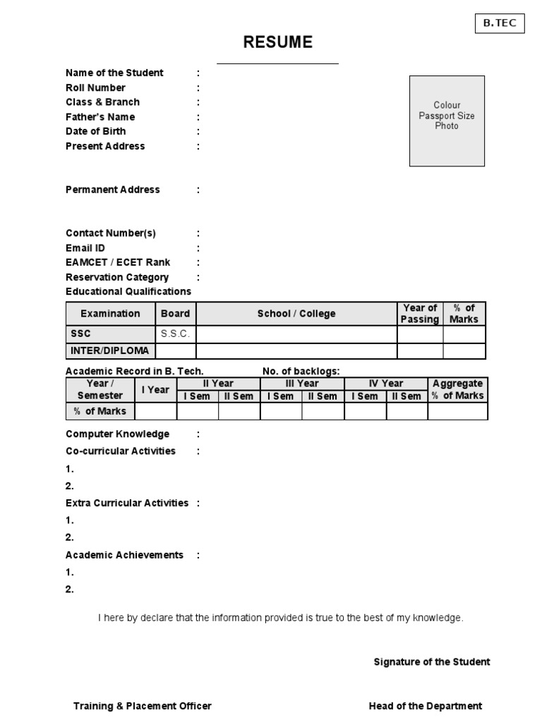 Student Resume Template for B.Tech | PDF