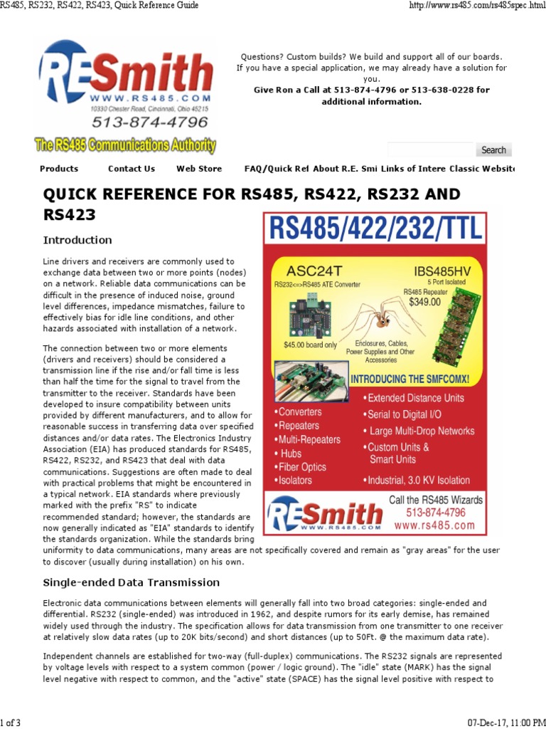 Quick Reference For Rs485, Rs422, Rs232 and RS423 | PDF | Computer ...
