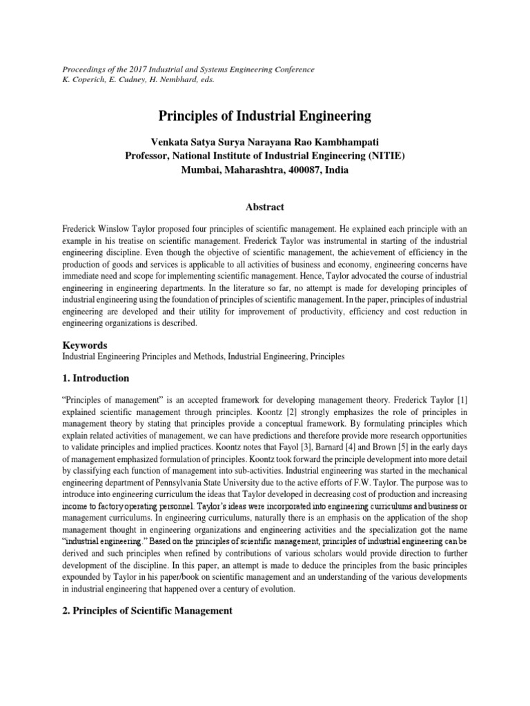 Principles of Industrial Engineering: Developing Principles to Improve ...