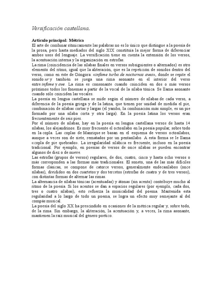 Características de la versificación castellana y su evolución a través ...