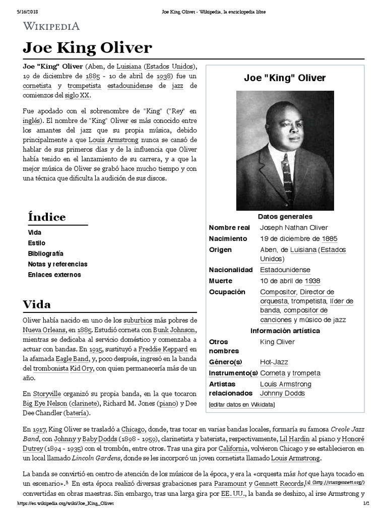 Joe King Oliver | PDF | Music Of The African Diaspora | American Jazz