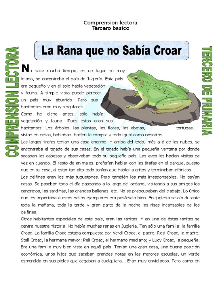 Ficha La Rana Que No Sabía Croar para Tercero de Primaria | PDF | Ocio