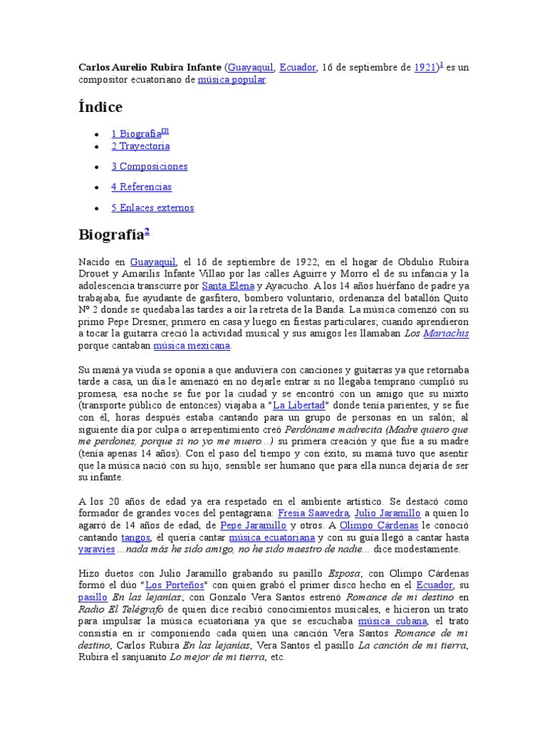 Biografia Carlos Aurelio Rubira Infante | Ecuador | Las artes escénicas