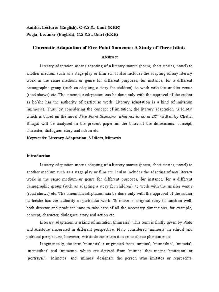 Cinematic Adaptation of Five Point Someone | PDF