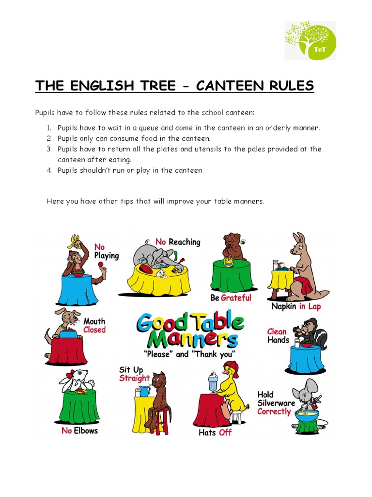 The English Tree - Canteen Rules | PDF | Dinner | Meal