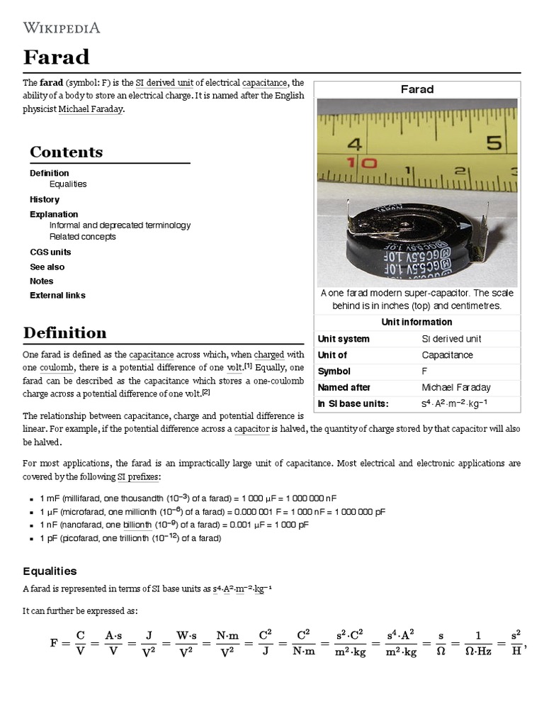 Farad | PDF | Physics | Quantity