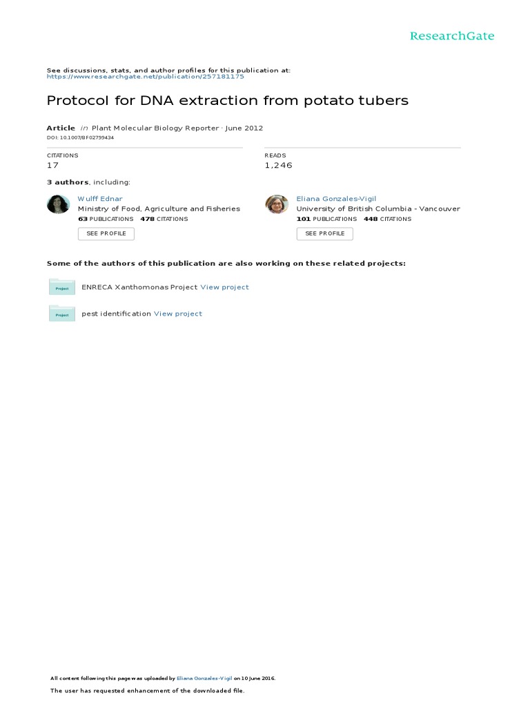 DNA Extraction Protocol for Potatoes | PDF | Potato | Polymerase Chain ...