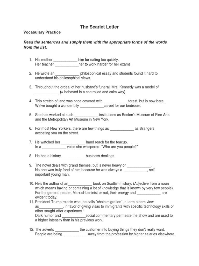 Vocabulary, Scarlet Letter | PDF