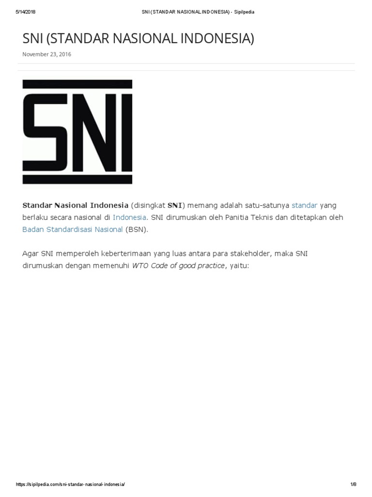 Sni (Standar Nasional Indonesia) - Sipilpedia
