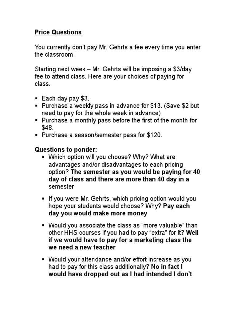 Castro Leon Price Handout - Charge For Classes | PDF | Career & Growth ...