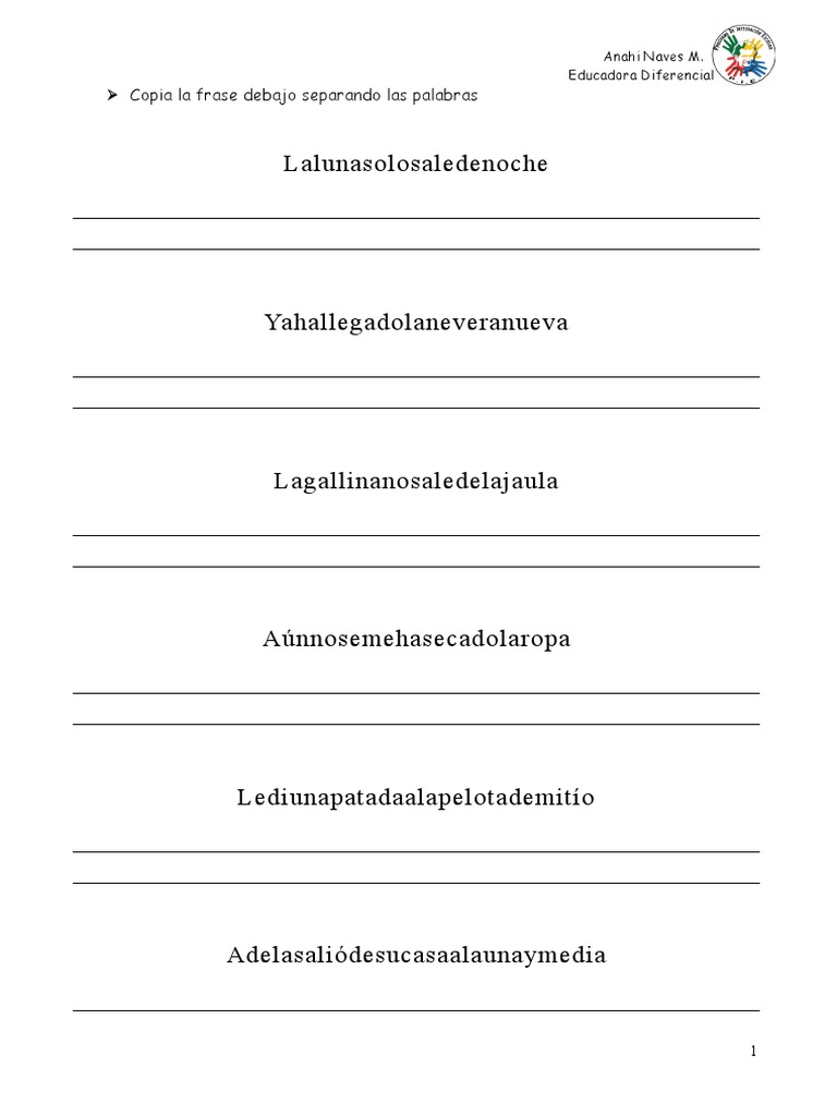 Ejercicios Separación de Palabras en Una Frase | PDF | Ocio