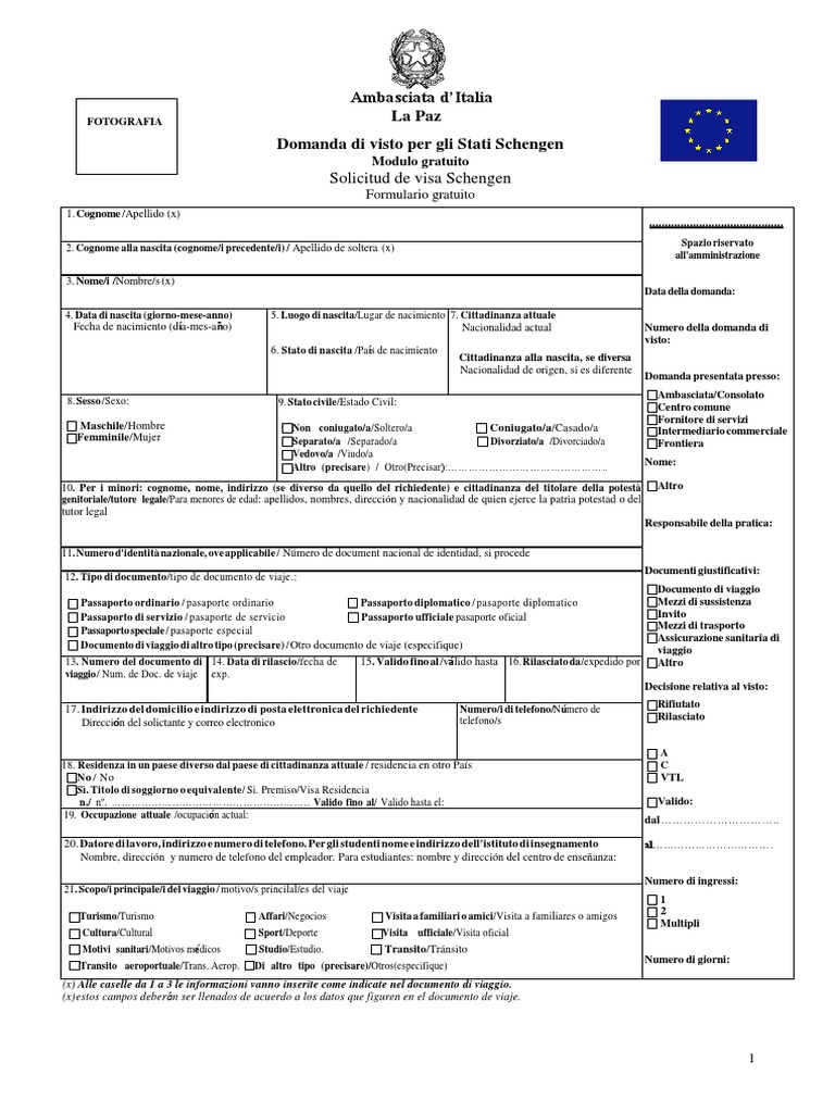 Formulario Visto Schengen It Esp PDF | PDF | Derecho de asilo | Pasaporte