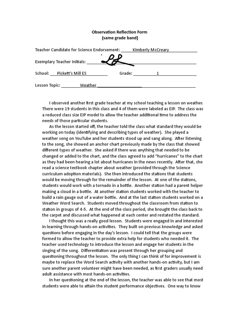 Same Grade Teacher Observation Reflection Form | PDF | Change | Teachers Same Grade Teacher Observation Reflection Form | PDF | Change | Teachers