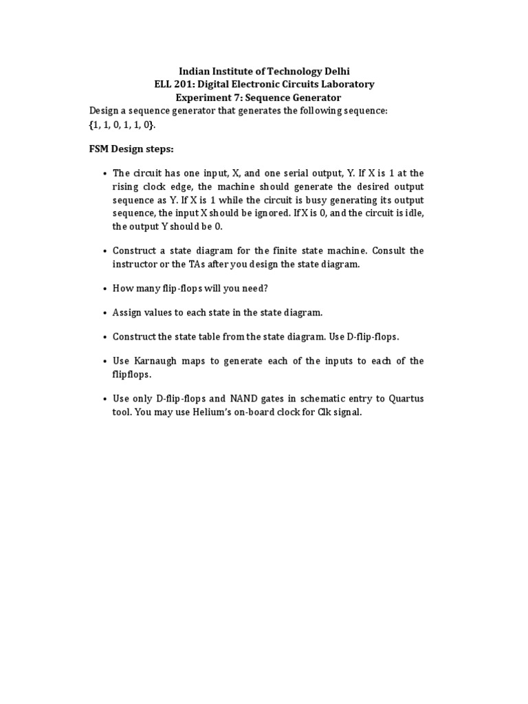 Sequence Generator FSM Design Lab Experiment | PDF