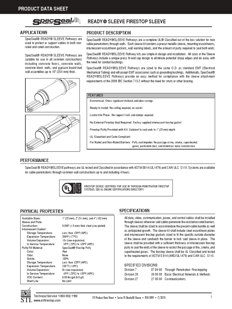 Ready® Sleeve Firestop Sleeve: Product Description Applications | PDF ...