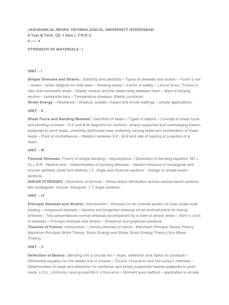 Strength of Materials - I | PDF | Bending | Stress (Mechanics)