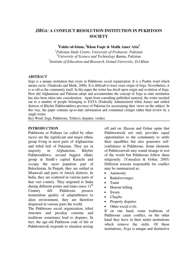 Pukhtoon Jirga: Tribal Conflict Resolution | PDF | Federally ...