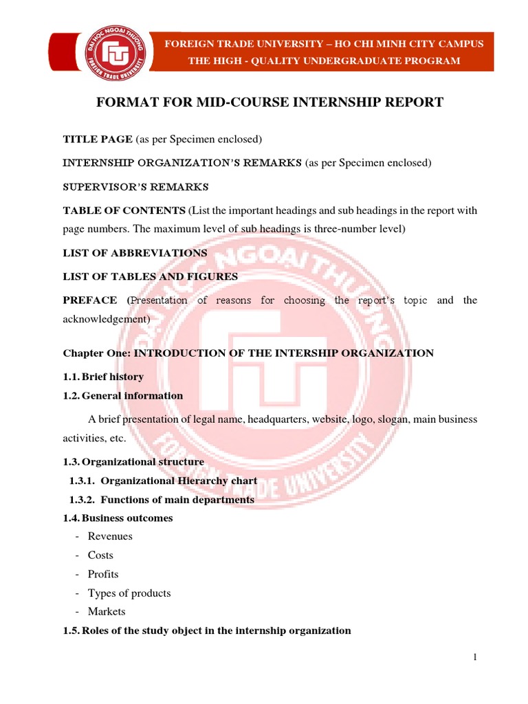 Format For Mid-Course Internship Report | PDF