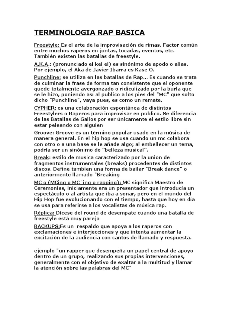 TERMINOLOGÍA RAP BÁSICA EXPLICADA | PDF | Golpecitos | Música hip-hop
