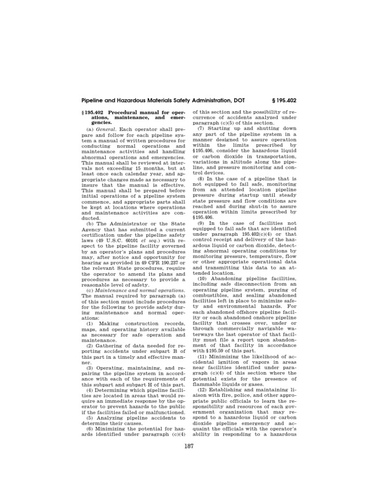 49 Cfr 195 | Pipeline Transport | Emergency