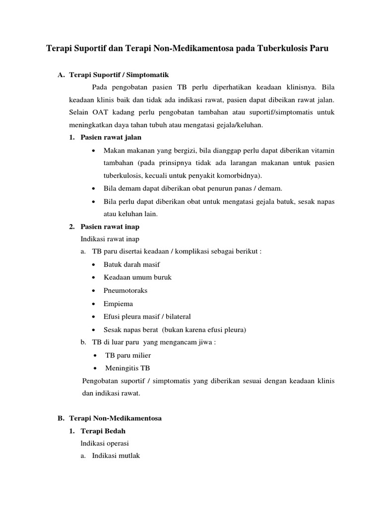 Terapi Suportif Dan Terapi NonMedikamentosa TB Paru | PDF