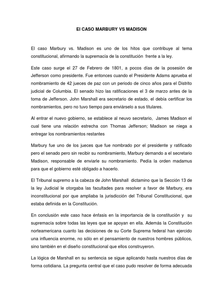 El Caso Marbury Vs Madison | PDF | James Madison | John Marshall