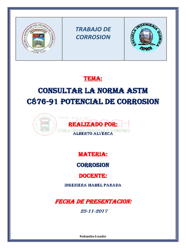 Consultar La Norma Astm c876-91 Potencial de Corrosión | PDF ...