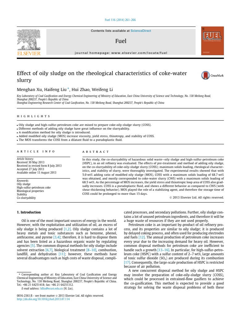 Effect of Oily Sludge On The Rheological Characteristics of Coke-Water ...