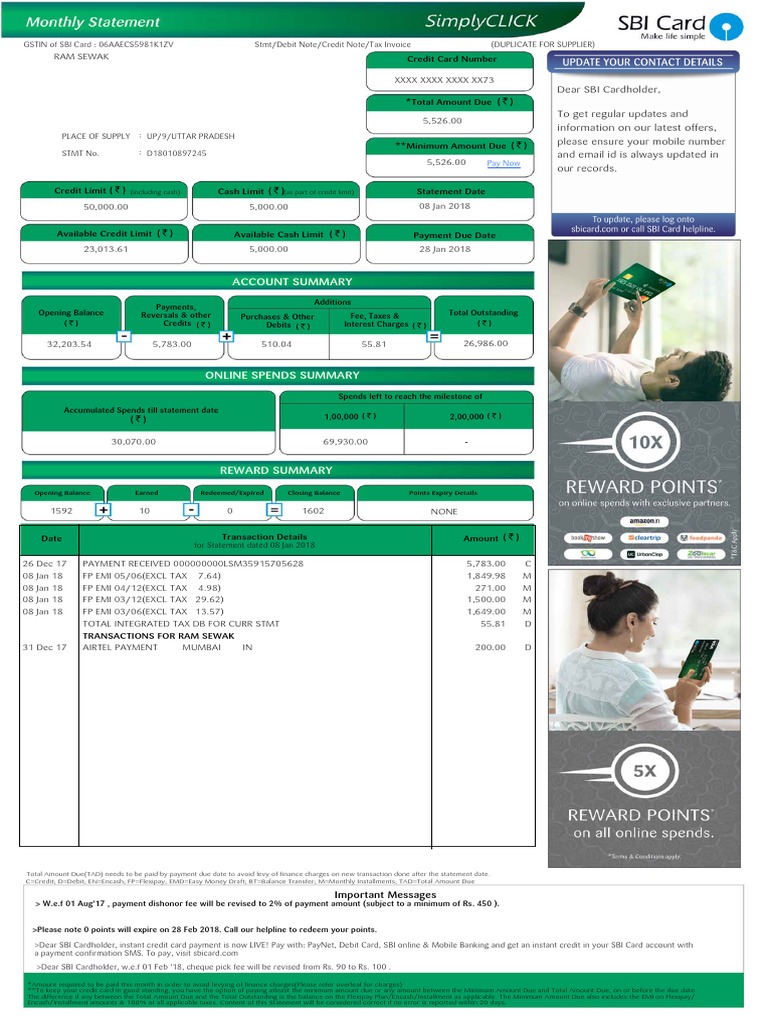 CardStatement 2018-01-08 | PDF | Debits And Credits | Payments
