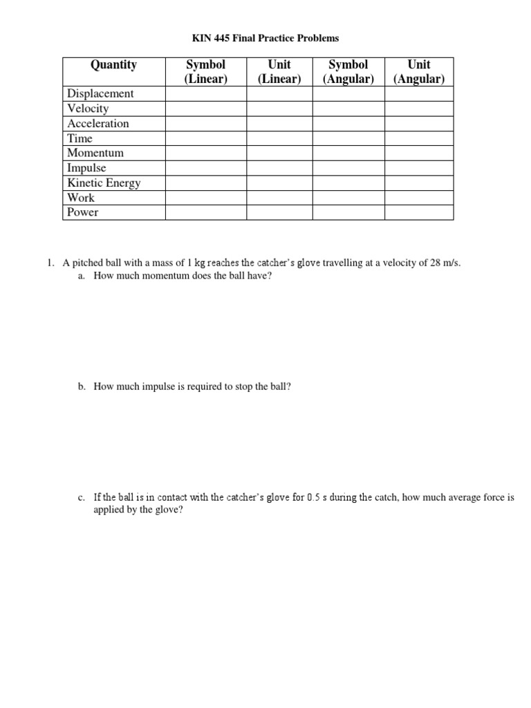 Biomechanics Final Practice Problems | PDF | Rotation Around A Fixed ...