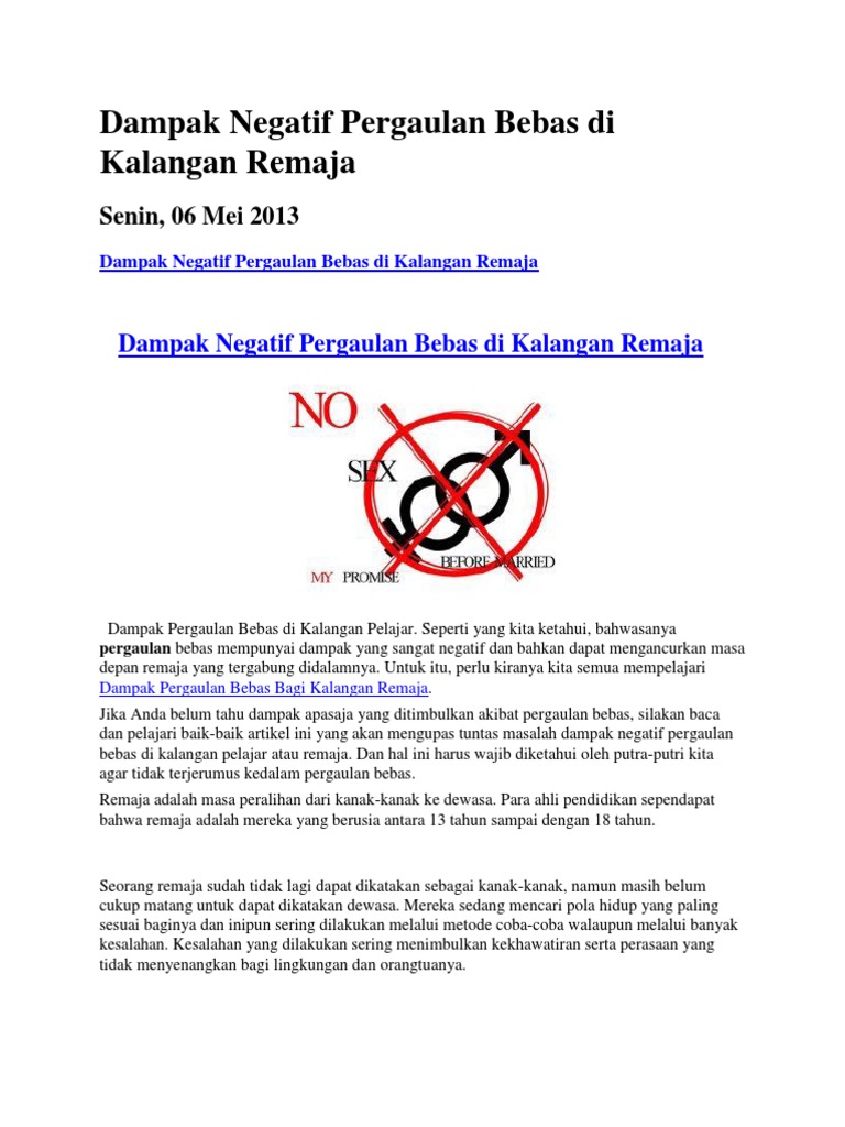 Dampak Negatif Pergaulan Bebas Di Kalangan Remaja | PDF
