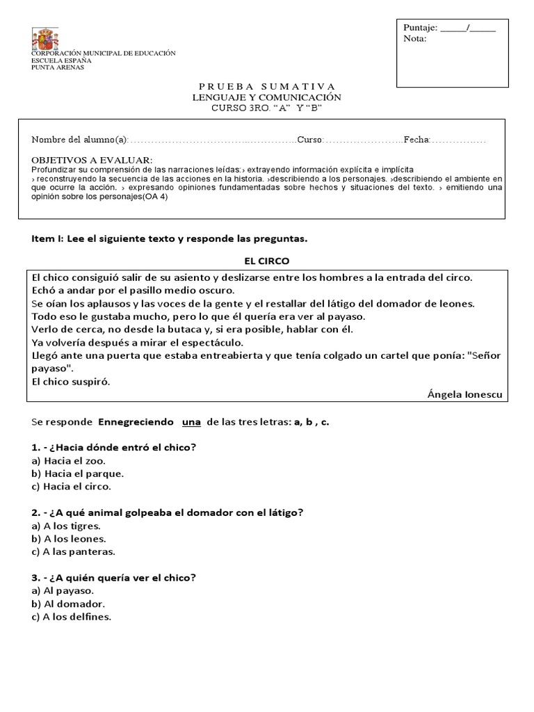 Preuba de Comprension Acumulativa | PDF