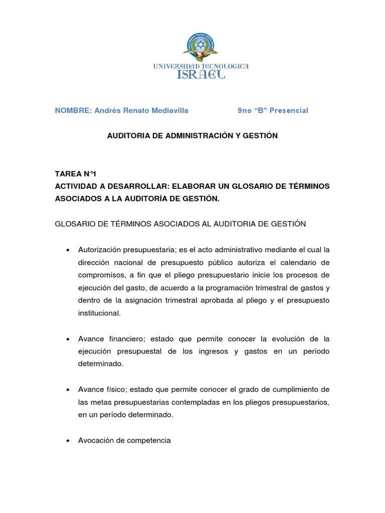 Glosario de Términos de Auditoría | PDF | Contralor | Presupuesto
