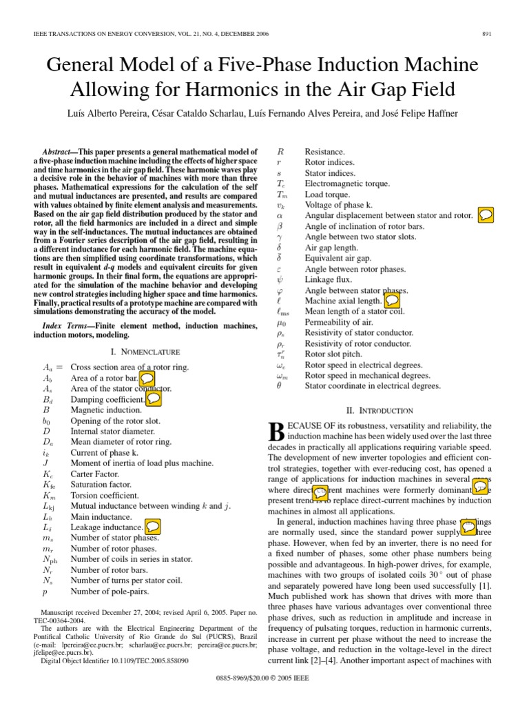 General Model of A Five-Phase Induction Machine Allowing For Harmonics in The Air Gap Field ...