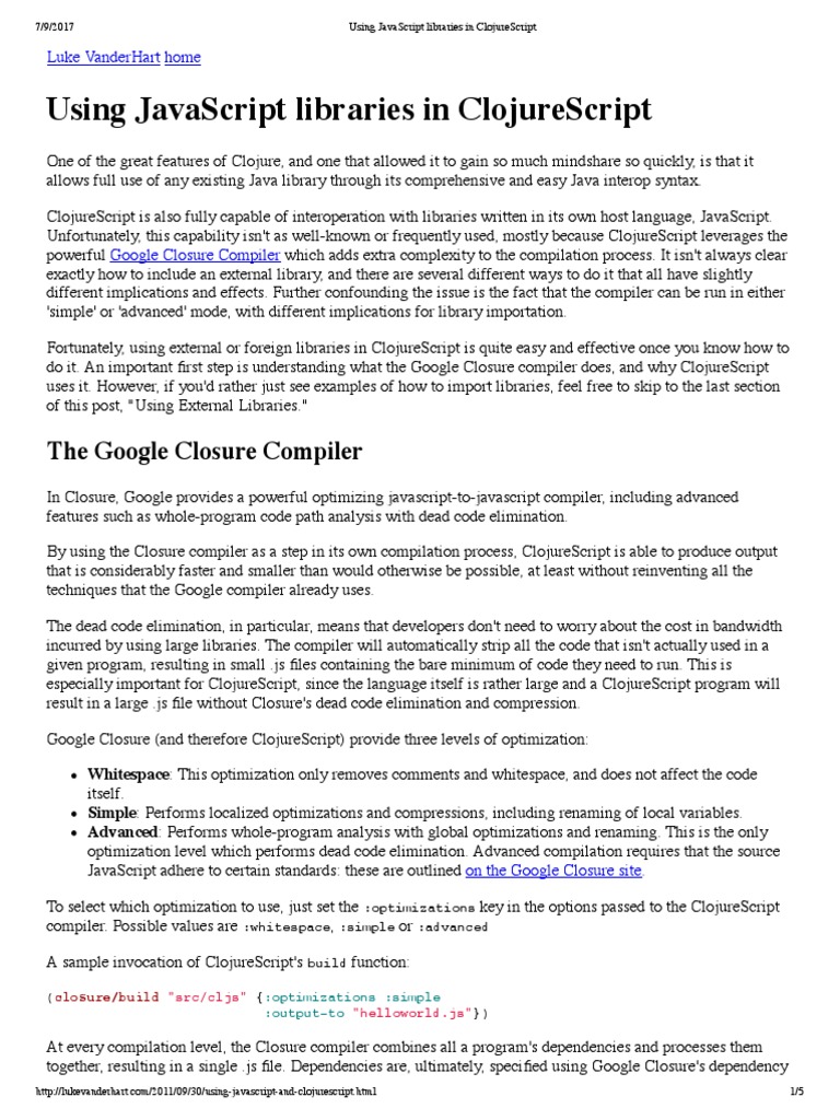 Using JavaScript in Cljs | Download Free PDF | Clojure | Java Script